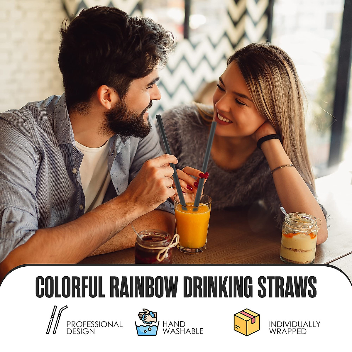 Jumbo Smoothie Straws, 100 pack, 10.5 in, Boba Straw, Extra Wide & Fat, Black, 0.5" Diameter, Large, Polypropylene Plastic, BPA Free, Reuseable for Milkshakes, Tea, Coffee, Bubble Milk | Houseables