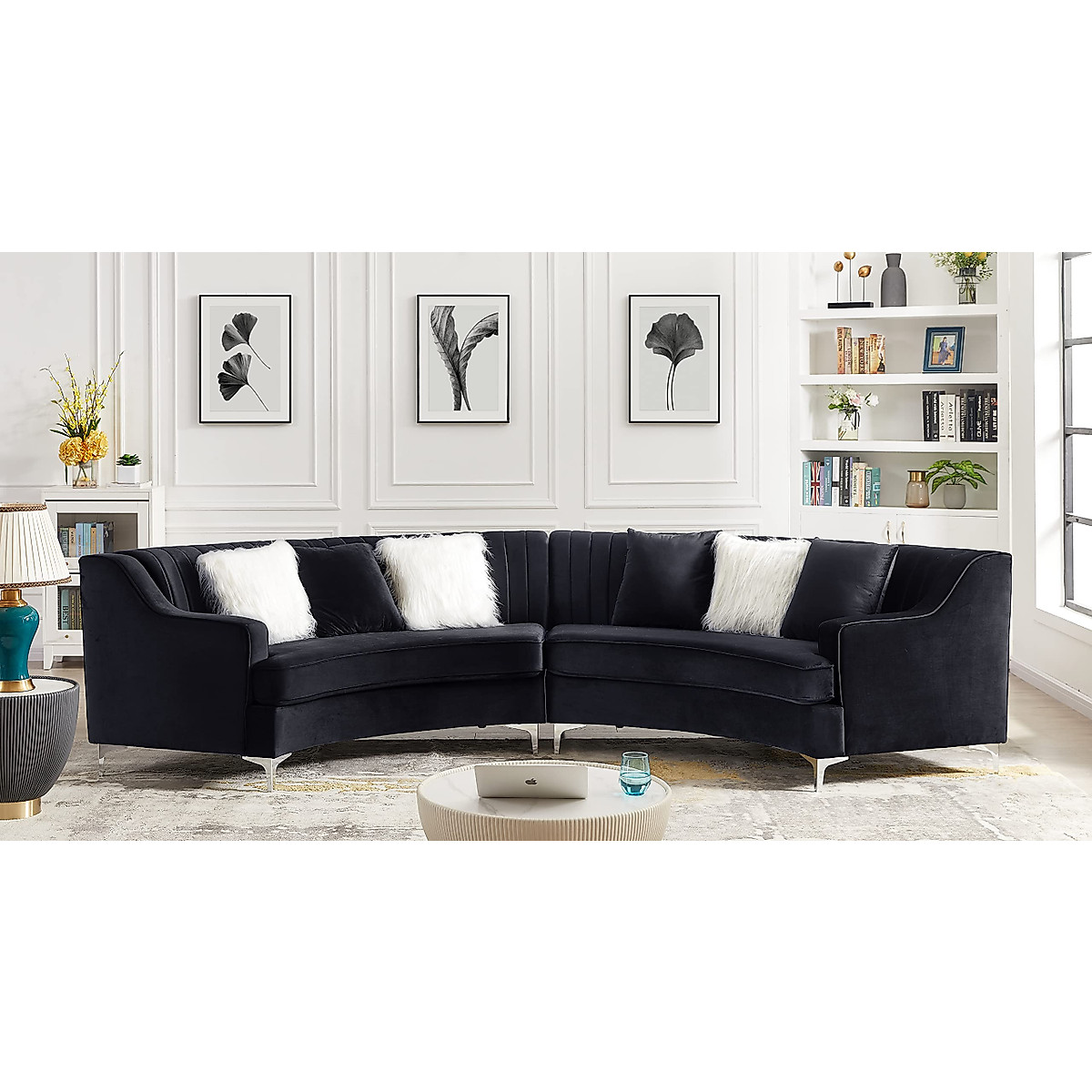Eafurn 140.94" Symmetrical Curved Modular Sectional Sofa, 6 Seaters Oversized Semi Circular Couch with Metal Legs and Pillows, Modern Tufted Corner Sofa&Couch for Living Room Apartment Big Places