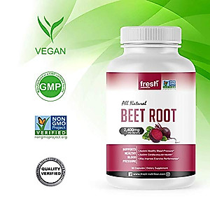 Fresh Nutrition Organic Beet Root Capsules - Strongest DNA Verified 2400mg Per Serving - Vegan Friendly, Non GMO, Gluten and Soy Free