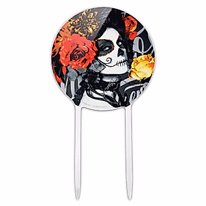 Acrylic Dia de los Muertos Day of the Dead Woman Tattoo Cake Topper Party Decoration for Wedding Anniversary Birthday Graduation