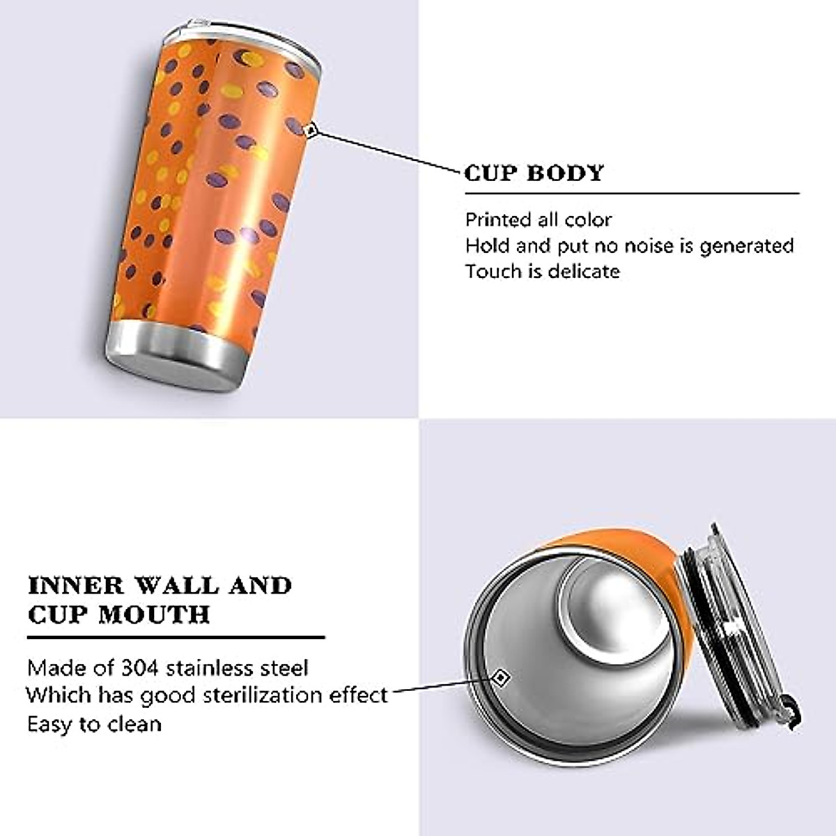Jihqo Halloween Orange Polka Dots Tumbler with Lid and Straw, Insulated Stainless Steel Tumbler Cup, Double Walled Travel Coffee Mug Thermal Vacuum Cups for Hot & Cold Drinks 12oz