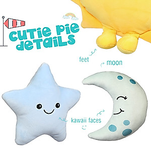 BenBen Sun Plush Toy 12 inch, Set of 3, 7 inch Stuffed Star and Moon, Cute Plushies Gift, Kids Bedroom Decorative Toy, Easter Basket Stuffers, Fun Plush Pillow for Home Décor