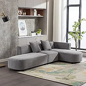 P PURLOVE Luxury Modern Style Living Room Upholstery Sofa, L Shaped Sofa with 2 Pillows, 110.2" L Chenille Sofa Couch for Living Room Apartment, Gray