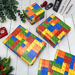 Dtiafu Building Blocks Wrapping Paper - Birthday Wrapping Paper for Kids Boys Girls - 20 X 28 Inch Per Sheet (6 Sheet)