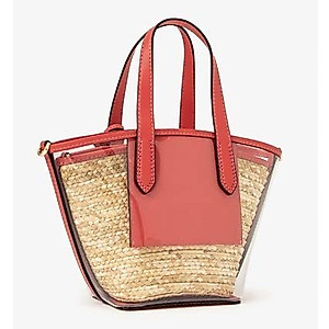 Michael Kors Kimber Small 2 in 1 Zip Tote Messenger Clear PVC and Natural Straw (Coral Reef)