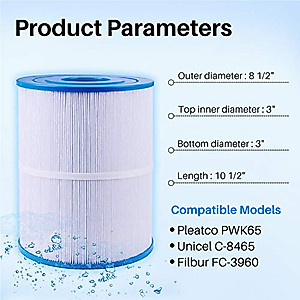 TOREAD NSF-50 Certified Watkins 31114 Replacement Tiger River Spa Filter, Compatible Unicel C-8465, PWK65, Filbur FC-3960, 71827, 71828 Hot Tub Filter, 65 sq. ft Hot Spring Spa Filter (2)