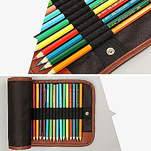 1 Piece 60 Slot Canvas Pencil Roll Up Case Pencil Wrap Case Roll up Pouch Pen Wrap Organizer Roll Up Pencil Holder Charcoal Pencils Rolling Pouch for Painter Artist Black