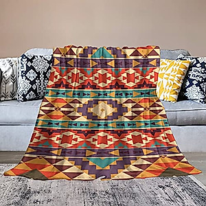 Colorful Aztec Pattern Throw Blanket for Couch Bed Flannel Lap Blanket Lightweight Cozy Plush Blanket for All Seasons 50"x70"