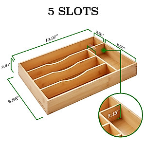 oridom 5-Slots Bamboo Silverware Drawer Organizer for Kitchen,Bamboo Wood Cutlery Tray in Drawer for Flatware and Utensils in Kitchen, (Natural)