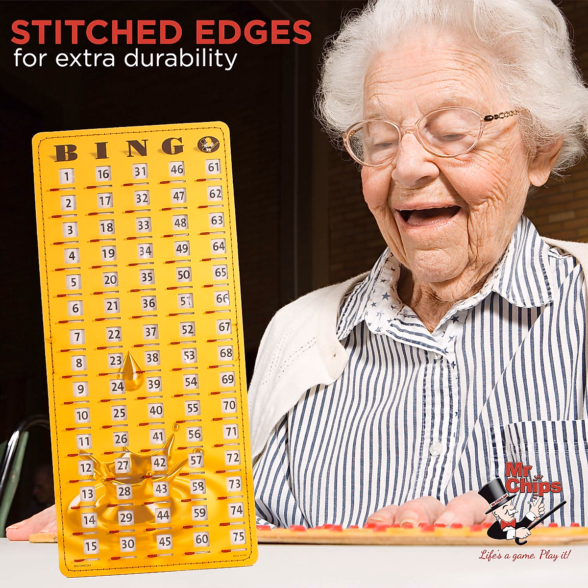 MR CHIPS Jam-Proof Master Board Bingo Card Slide with Shutters Plus Deck of Calling Cards