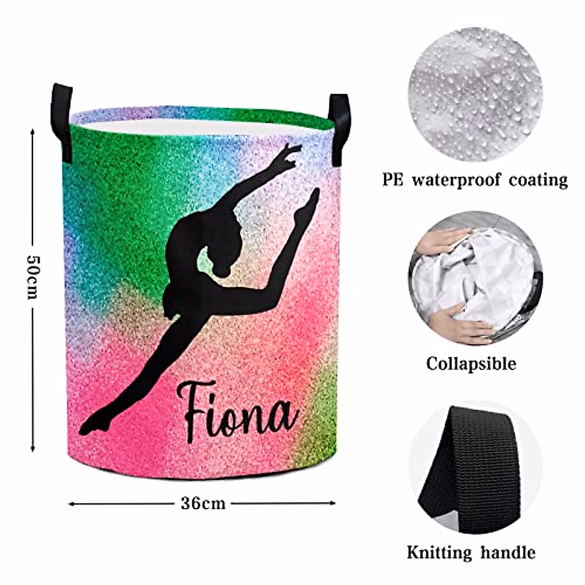 Custom Girls Gymnastics Leap Laundry Hamper Personalized Laundry Basket with Name Storage Basket with Handle for Bathroom Living Room Bedroom