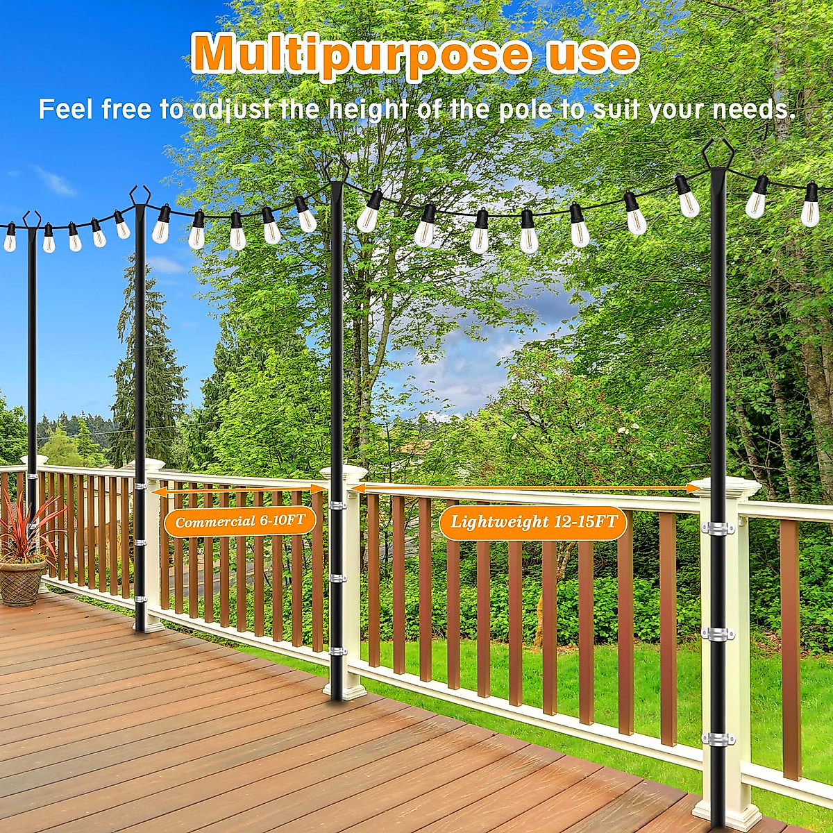 LETIANPAI 4 Pack String Light Poles,10 Ft Metal Poles with Fork for Outdoor String Lights,Outdoor Light Poles with Fork,Poles/Post/Stand for Outside,Patio,Deck,Backyard,Garden Wedding,Party