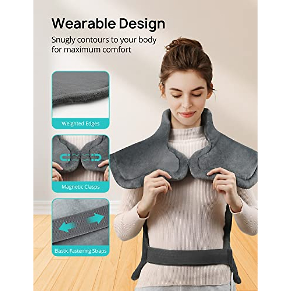 Heating Pad for Back Pain Relief, EVAJOY 24" x 29.5" Large Size Electric Massager Heating Pad for Neck, Back, Shoulders with 3 Heat Levels, 6 Massage Settings, 2H Auto Shut-Off