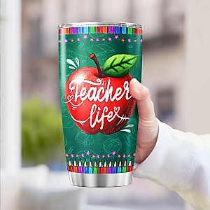 JENOIS For Steel Music Gift Women Stainless Teachers Cups Tumblers Appreciation Pack Coffee, Teacher Inspire, Tumbler 20 Oz With Lid And Straw, Teacher Gifts