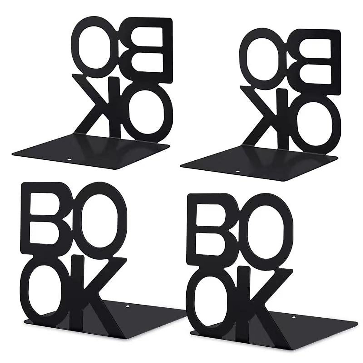 Metal Decor Bookends for Shelves, Cute Book Stopper Ends for Bookshelf Bookcase Holder Organizer for Kids Adult, Spiral Sketchbook, Scrapbook, CD DVD in Home Office Library(4 Pack)