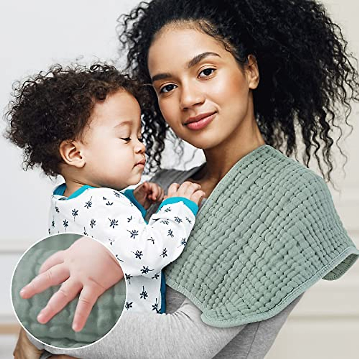 Yoofoss Muslin Burp Cloths 6 Pack Baby Washcloths Large 20''X10'' 100% Cotton 6 Layers Super Soft and Absorbent - Dark Green