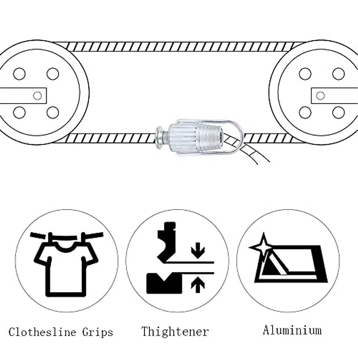 SEIWEI 2PCS Metal Clothesline Rope Tight Grips Aluminium Tightener for Pulleys/Fixed Clothes Laundry Washing Line Household Supplies