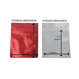 Clear Front Resealable Red Mylar Bags - 5 Mil - 3.5" x 4.5" Zip Seal Heat Sealable Odor Proof Pouch for Herbs Food Vitamins Gummies Snacks Storage Container (100 or 3000) (100)