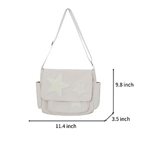 Glittery Star Pattern Y2K Messenger Bag, Stylish Spacious Aesthetic Tote for Travel, Work, and Shopping, Canvas Star Crossbody Hobo Bag (Black)