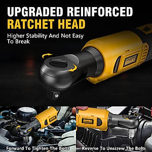 3/8" Cordless Ratchet Wrench Set, 60FT-LBS(80N.m) Electric Ratchet, 2 X 20V Chargeable Power Ratchet Wrench with Variable Speed, LED Light, 6 Sockets, 1/4" Adapter, 3" Extension Rod