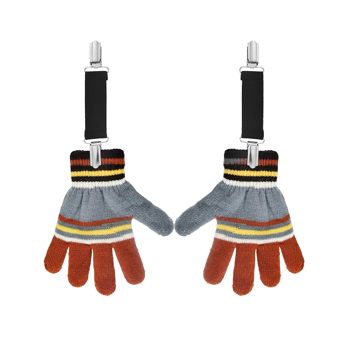 CHENGU 4 Pieces Strong Stainless Steel Mitten Clips Elastic Gloves Caps Clips for Baby and Kids, Black, 13.5 cm/ 5.3 inches