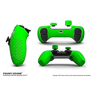 Foamy Lizard SensePro Dock Compatible PS5 Controller | Soft Flat Anti-Slip Studded Silicone Gel Grip Cover for Playstation 5 Dualsense, Rubber Protector Plus 8 Raised Thumb Grip Caps (Green)