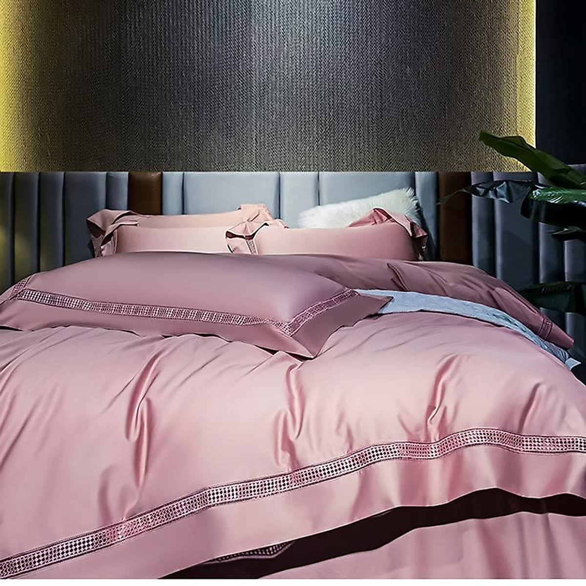 TREXD Long Staple Cotton Hollowed Out Four-Piece Set Cotton Sateen Sheet Bed Cover Wide Brim Series (Color : D, Size : 200 * 230cm)