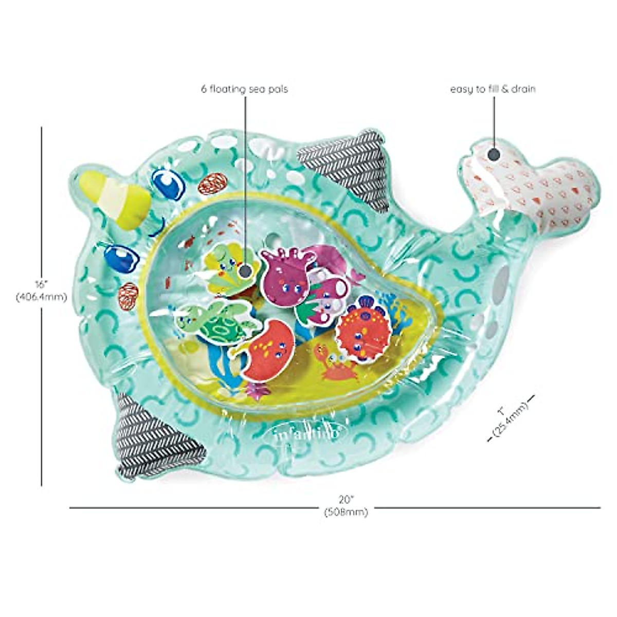 Infantino Wee Wild Ones Pat & Play Water Mat - Narwhal Themed Water mat for Infants and Older Babies, for Tummy time and Sensory Play