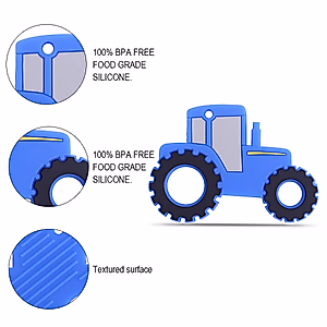 Baby Tractor Car Silicone Teether,Sensory Chew Toys,BPA Free Soft and Effective Infant Teething Pain Relief Toys,Freezer Safe,Food Grade Silicone,Best Shower Gift for Boys and Girls (Blue)
