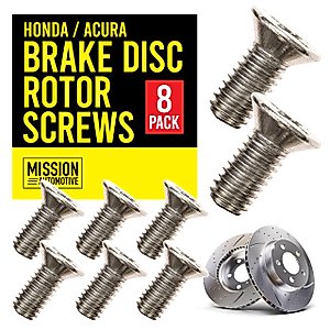Mission Automotive 8-Pack of Rotor Screws for Brake Discs - Universal Fit for Honda, Acura, Hyundai and Kia Models - Stainless Steel Retaining Screws for Front and Rear