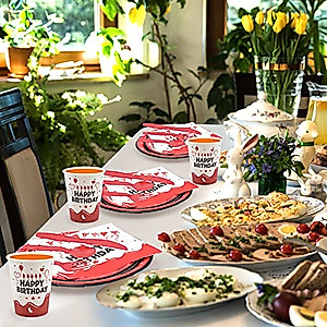 Red Plates and Napkins Set Birthday Decorations for Men Women Paper Plates Napkins Cups Plastic Knives Forks Spoons Party Tableware Set for Boys Girls Serves 24 Disposable Dinnerware Party Supplies