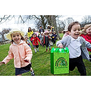 WaaHome St. Patricks Day Gift Bag with Handle 11.5''x9''x5'' Green Shamrock Clover Gift Bags with Tissue Paper, Happy St. Patrick's Day Wrapping Paper Gift Bag for Kids Family Friends