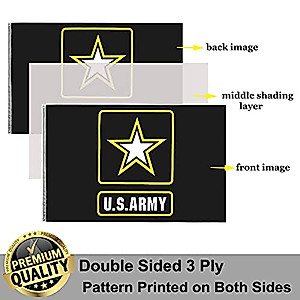 US Army Military Flag 3x5 Outdoor Made In USA Double Sided- American United States Army Star Black Flags 3 Ply Heavy Duty Fade Resistant Banner for Outdoor Indoor Garage Wall