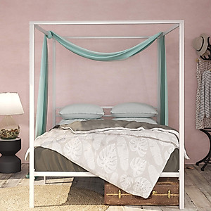 ZINUS Patricia White Metal Canopy Platform Bed Frame, Mattress Foundation with Steel Slat Support, No Box Spring Needed, Easy Assembly, Queen