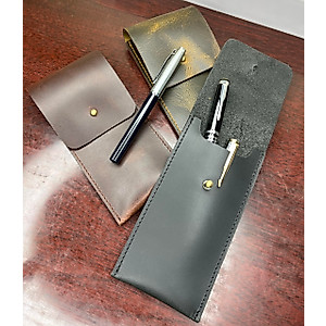 RUSTIC TOWN Leather Pen Case - Handmade Full-Grain Leather Pen Pencil Holder - Minimalist Pen Protective Sleeve Cover - Elegant & Practical Leather Pencil Pouch for Work & Office