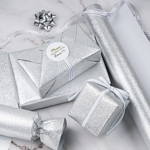 RUSPEPA Glitter Wrapping Paper - Mini Roll - Solid Color Glitter Sparkle Paper Perfect for Wedding, Birthday, Baby Shower, Party - 17 Inch X 32.8 Feet - Silver