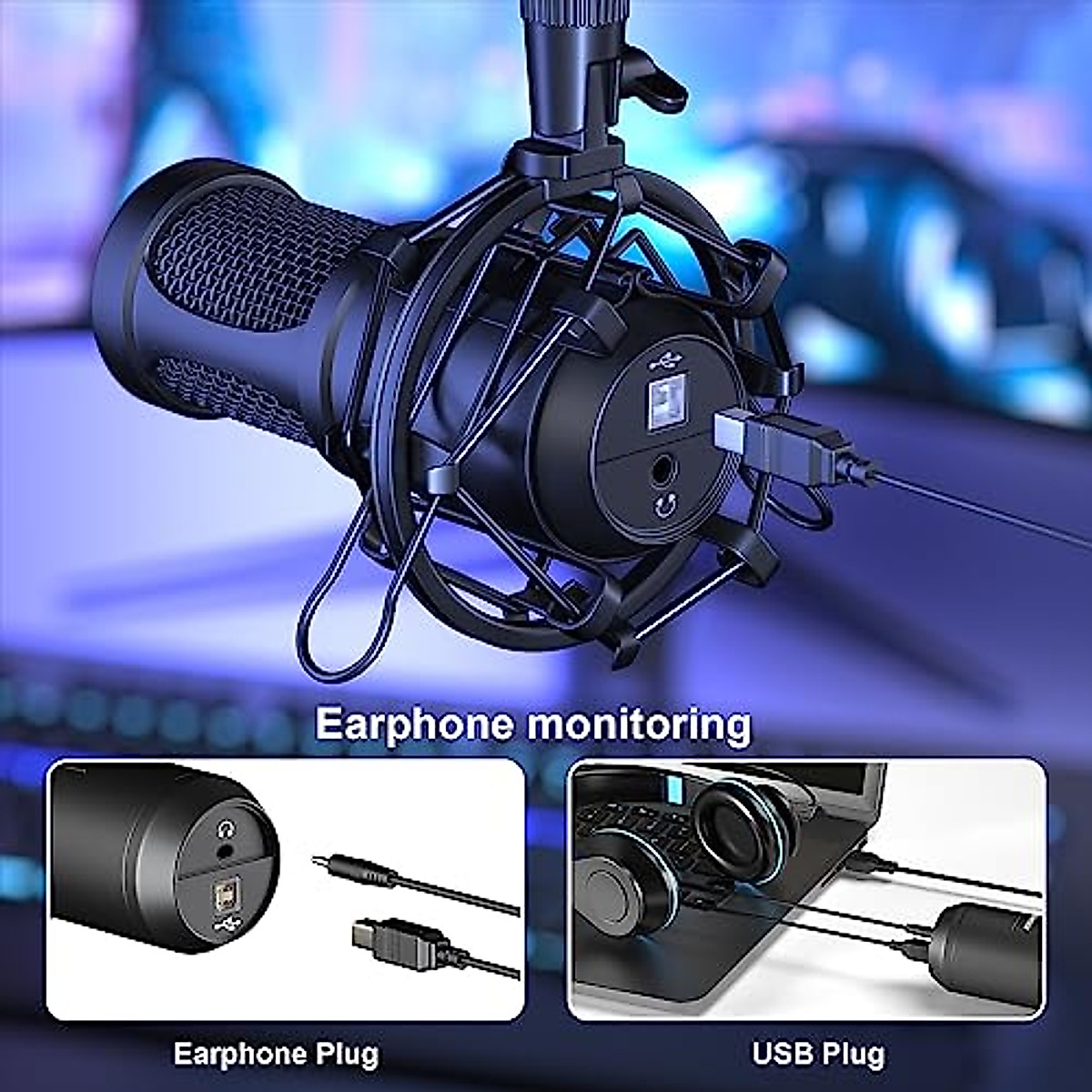 Aokeo USB Condenser Microphone, 192kHZ/24bit Professional PC Streaming Podcast Cardioid Microphone Kit with Boom Arm, Shock Mount, Pop Filter, for Recording, Gaming, YouTube,Meeting, Discord