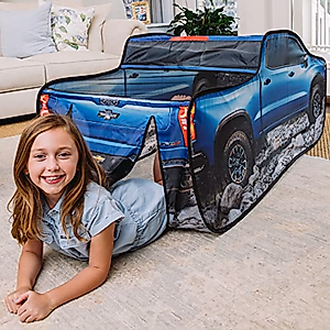 Chevy Silverado Pop Up Tent, Large Off-Road Pickup Truck Play Tent for Kids, Indoor and Outdoor Birthday Gift Boy, Blue
