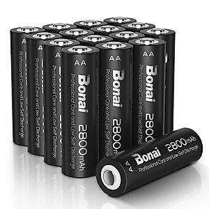 BONAI Rechargeable AA Batteries 2800mAh High Capacity, Recharge up to 1200x Times, Pre-Charged, Low Self Discharge Ni-MH AA Battery-16 Count