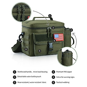 JOYHILL Tactical Lunch Box for Men, Insulated Lunch Bag with Detachable Bottle Pouch Holder, Large Durable Thermal Cooler Bag for Adult, Modern Leakproof Bag for Adult Work, Camping, Picnic, Black