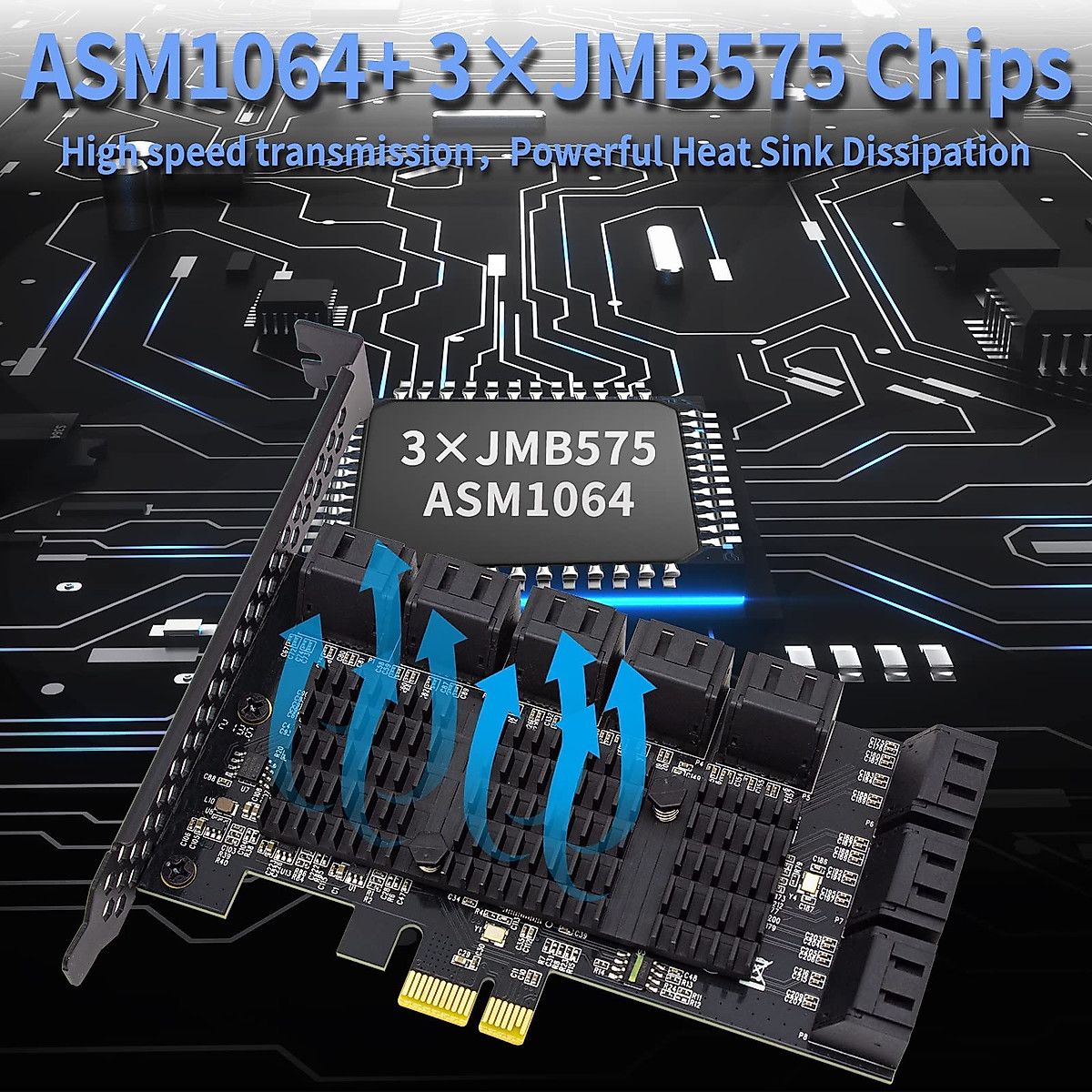 ACTIMED PCIE SATA Card 16 Port with 16 SATA Cable, 6 Gbps SATA 3.0 Controller PCI Express Expansion Card with Low Profile Bracket, Support 16 SATA 3.0 Devices, Compatible with Windows,MAC,Linux System