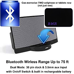 BMR A2DP 2in1 iPhone Bluetooth Music Receiver Adapter for 30 Pin Dock Headphone: Bose Sony Beats iHome Echo Alexa Motorcycle Car Stereo with 30 Pin Dock