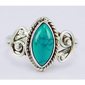WANGYUSHENG Vintage Women's Silver Ring Marquise Cut Bohemia Turquoise Jewelry ，Chic Hand Made Jewelry Ring Wedding Ring Size 6-10 (US size 9)
