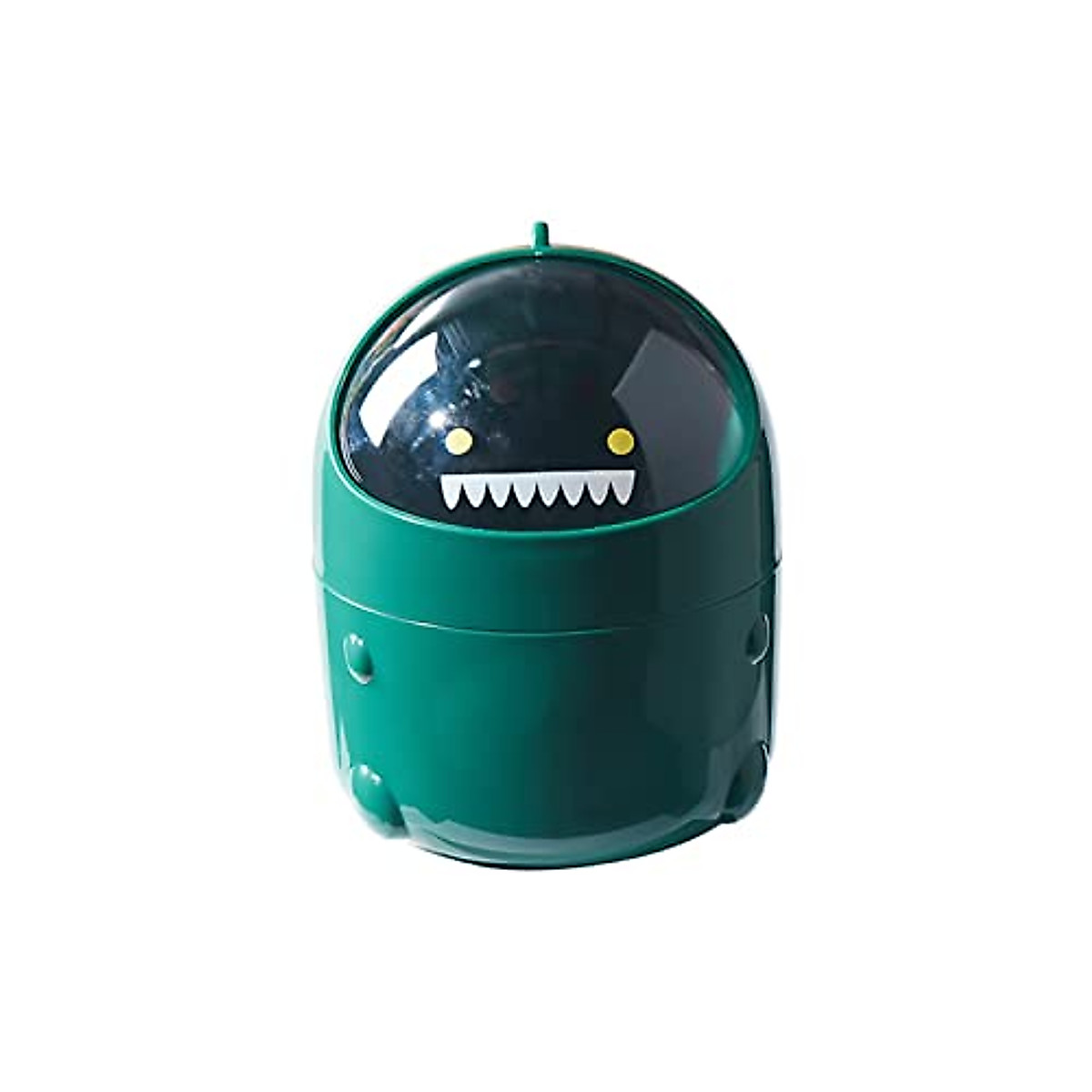 0.63 Gal Mini Desktop Trash Can with Lid, Cute Little Dinosaur Countertop Garbage Bin, Plastic Tiny Tabletop Wastebasket for Office/Kitchen/Coffee Table Room Decoration - Green