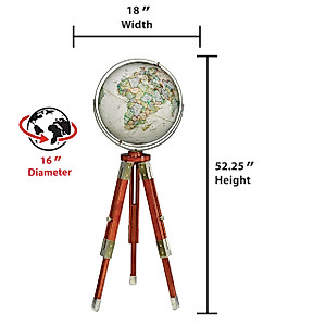 Replogle World Globe with Stand 16 Inch Floor Globe - Antique,Raised Relief Globes For Children and Kids Classroom Decor,Made In USA