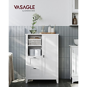 VASAGLE Bathroom Floor Storage Cabinet, Bathroom Cabinet Freestanding, Kitchen Cabinet, with Open Compartment, 2 Drawers, Adjustable Shelves, 11.8 x 21.7 x 31.5 Inches, White UBBC543P31
