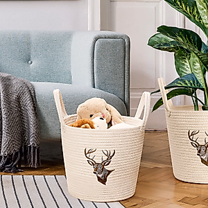 Amasava Storage Baskets 2 Pack, Small Baby Baskets Woven Cotton Rope Decorative Laundry Hampers for Blankets Toys Shoes Plants Clothes Diapers