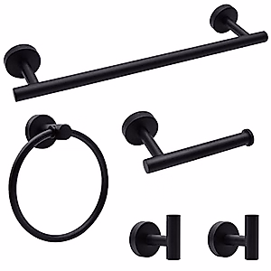Bathroom Hardware Set, 5/10/20pcs Bathroom Hardware Set, Stainless Steel Bath Hardware Set Including 16" Hand Towel Bars, Toilet Paper Holders, Towel Rings, Robe Towel Hooks (5pcs, Black)