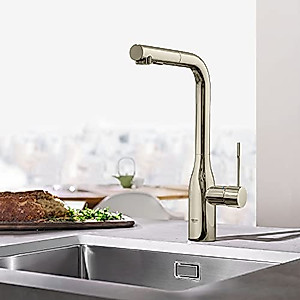 GROHE 30271BE0 Essence Single-Handle Kitchen Sink Faucet with Pull-Down Sprayer, Brass, Polished Nickel Infinity Finish