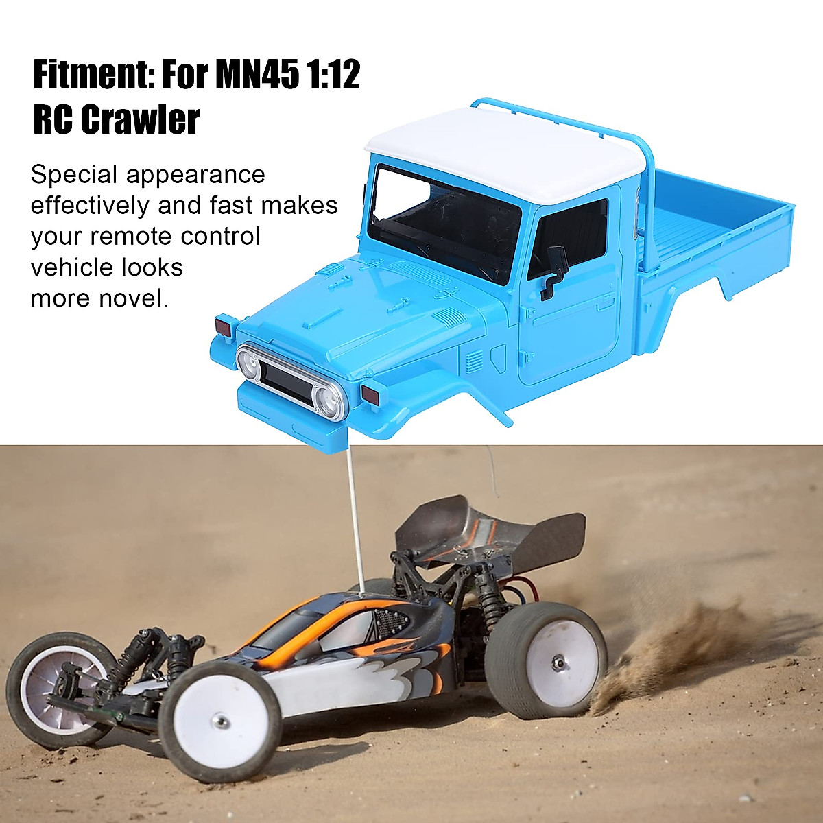 Dilwe RC Car Body Shell, Fernbedienung Pickup Karosserie DIY Modifikation Komponenten for MN45 1:12 RC Crawler, RC Car Body RC Accessories Spare Parts(Blue)